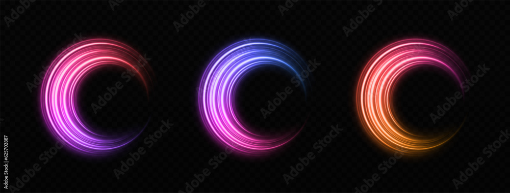 Shiny color rings on transparent background. Sparkle swirl effect. Set ...