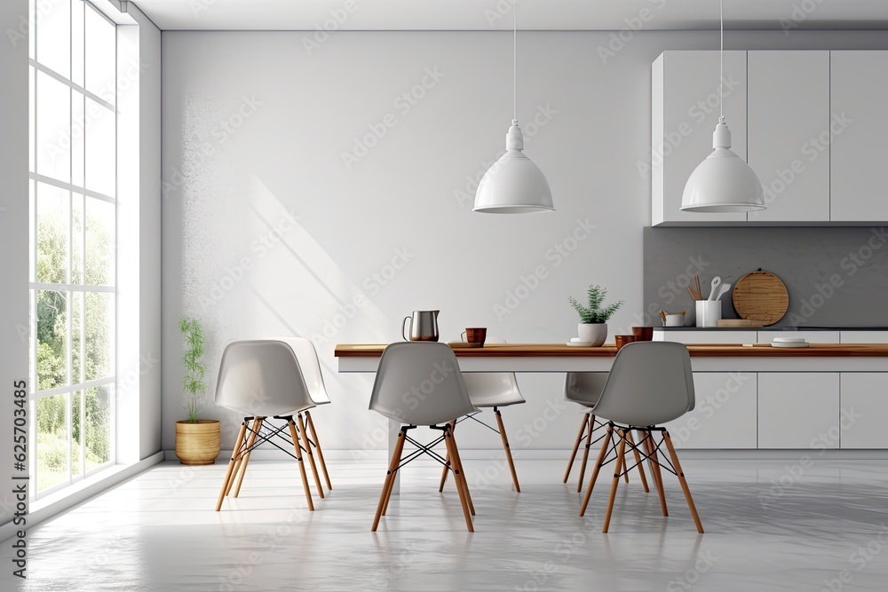 Modern kitchen with an empty white wall. interior design mockup in a ...