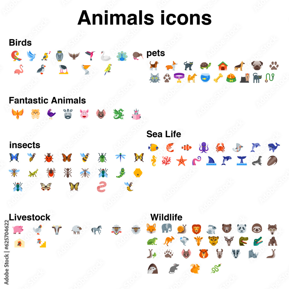 Cute animals collection: farm animals, wild animals, marina animals ...