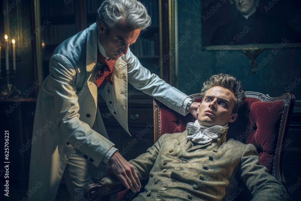 Depiction of an early hypnosis therapy in 19th-century Vienna, as ...