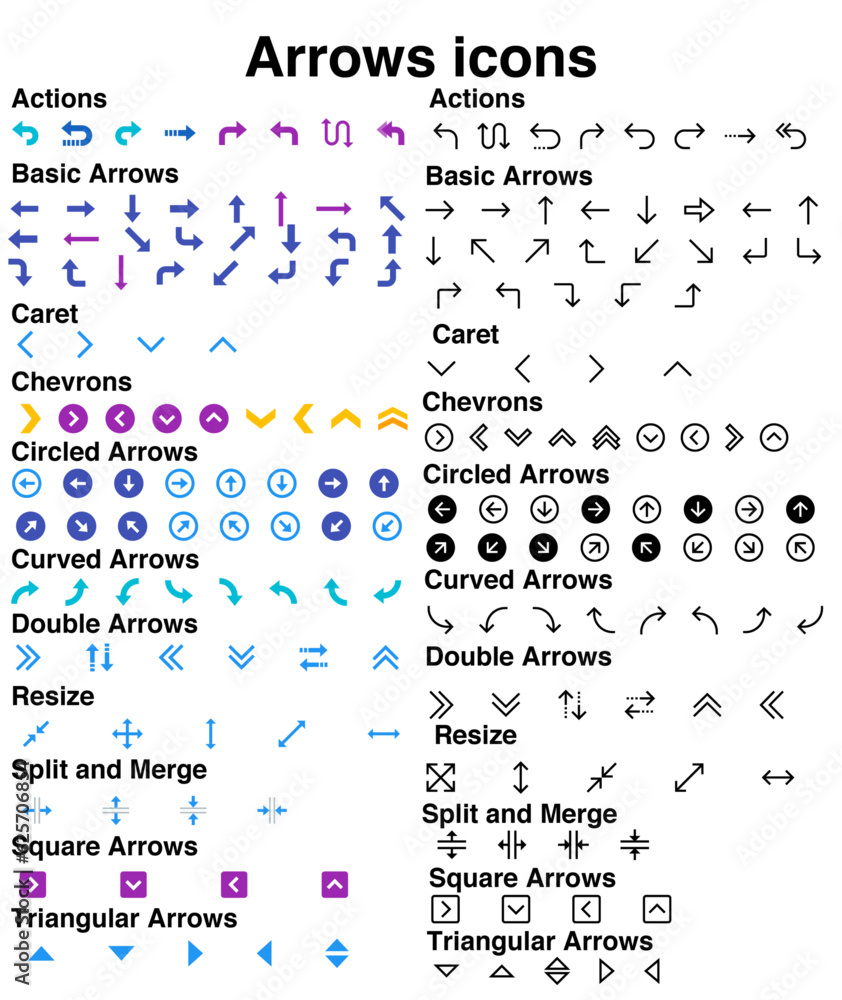 Arrows set of 100 black icons. Arrow icon. Arrow vector collection. Arrow. Cursor. Modern simple ...
