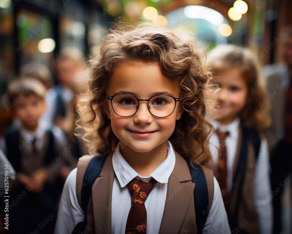 Group of schoolkids on classroom background. Back to school concept. AI ...