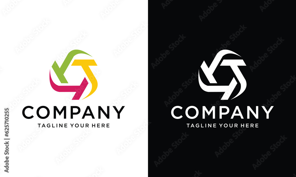 colorful triple T logo vector modern hexagon simple combination ...