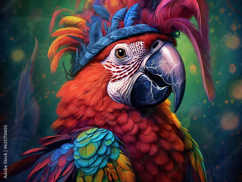 Conceptual digital art of crazy parrot in rich colors. Crazy little ...