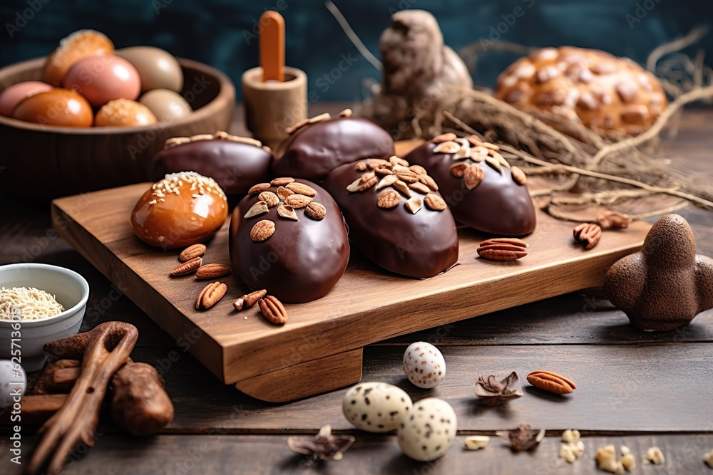 Vegan chocolate Easter bunny, Easter eggs and homemade hot cross buns ...