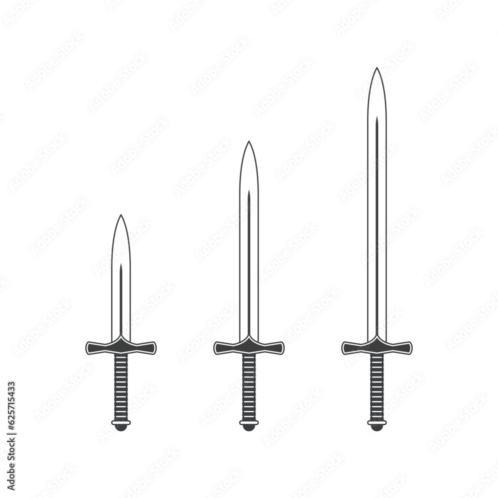 Ancient sword icon set. European straight swords isolated on white ...