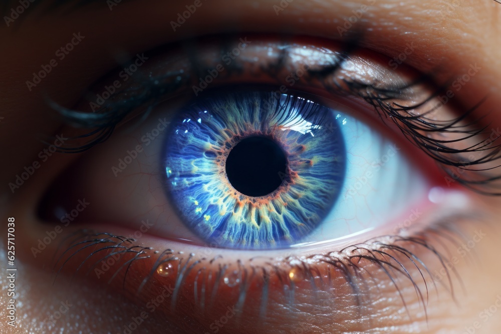 Glimpse into Serenity: A human eye, sparkling detailed light blue ...