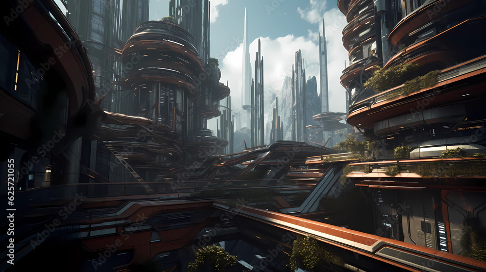 Welcome to the bustling heart of a futuristic tech hub. The cityscape ...