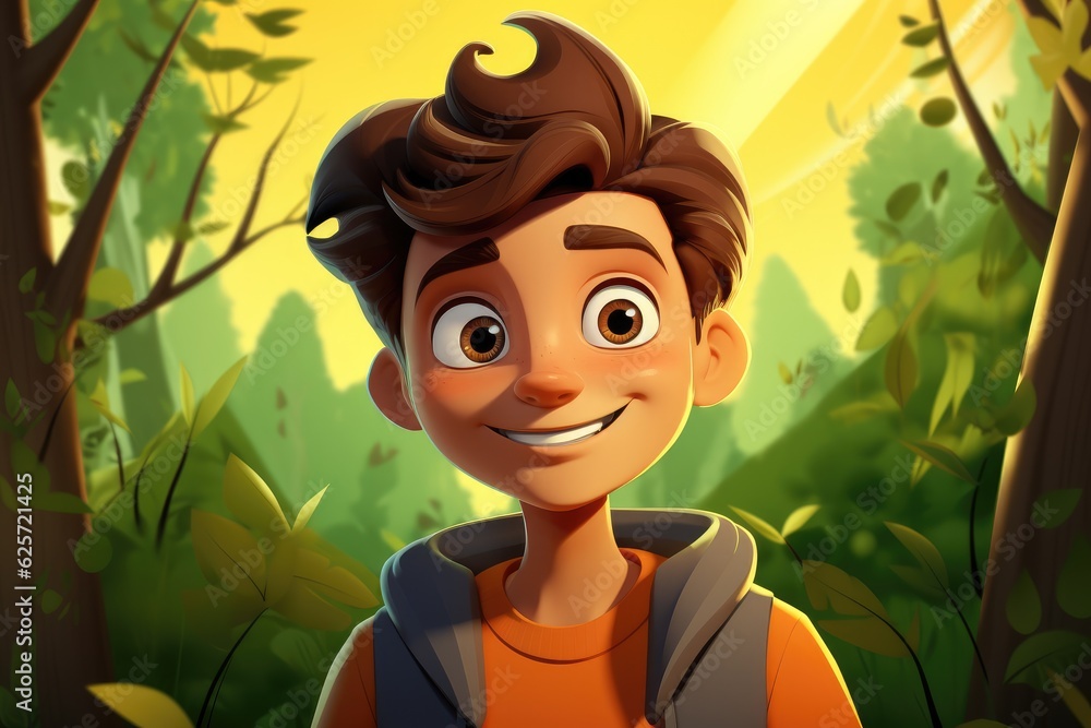Adventurer cartoon boy is on the adventure in the jungle, with ...