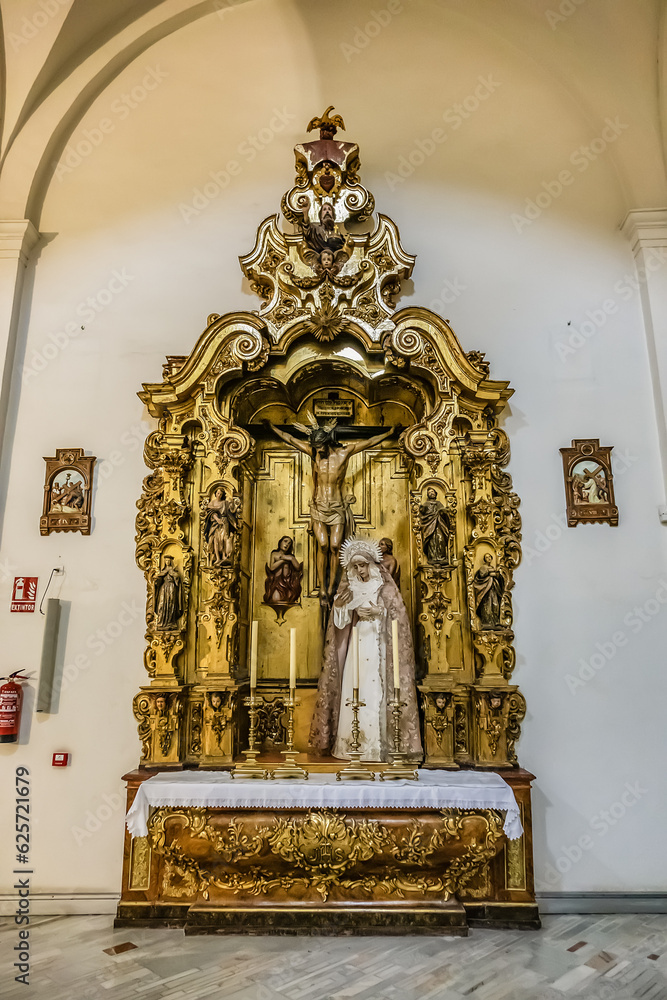 Interior of Catholic parish Church of San Bartolome (Iglesia de San Bartolome). Church of San ...