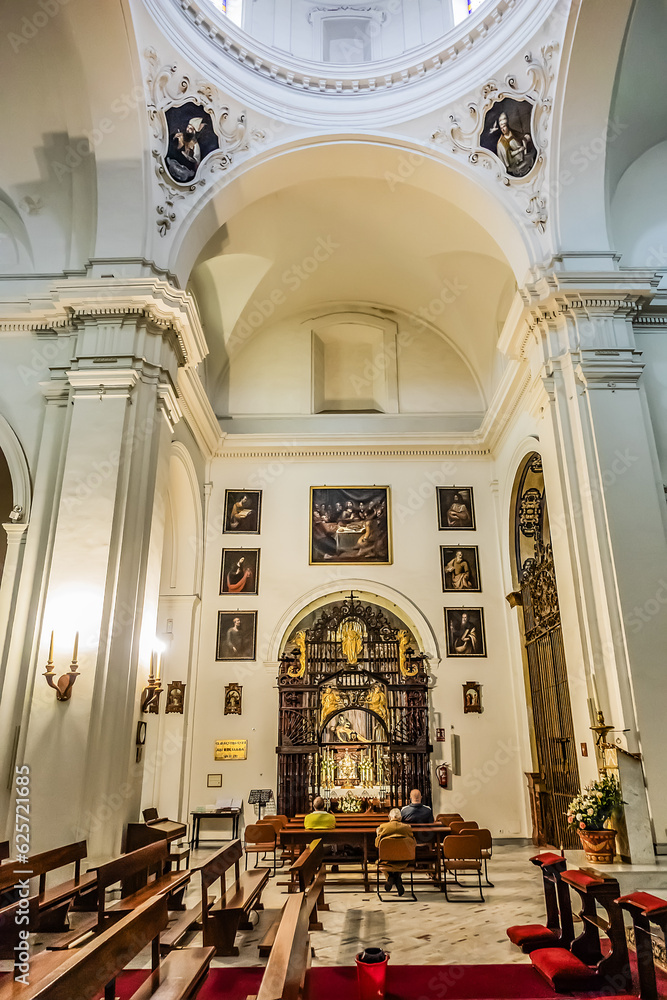 Interior of Catholic parish Church of San Bartolome (Iglesia de San Bartolome). Church of San ...