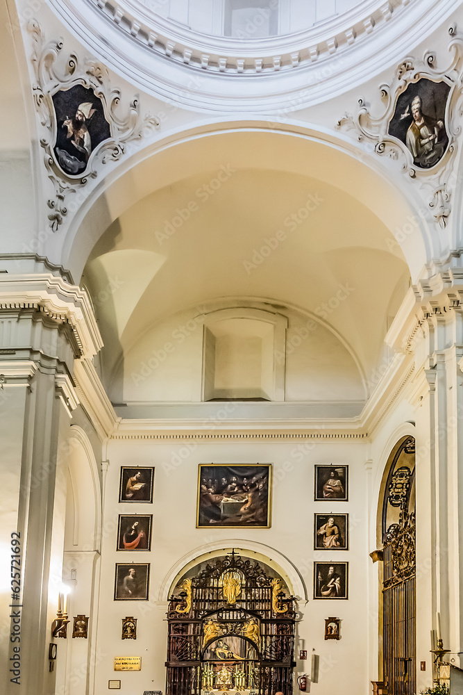 Interior of Catholic parish Church of San Bartolome (Iglesia de San Bartolome). Church of San ...