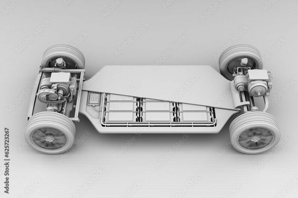 Clay rendering of Electric Vehicle Chassis with Dual Motors and Solid ...