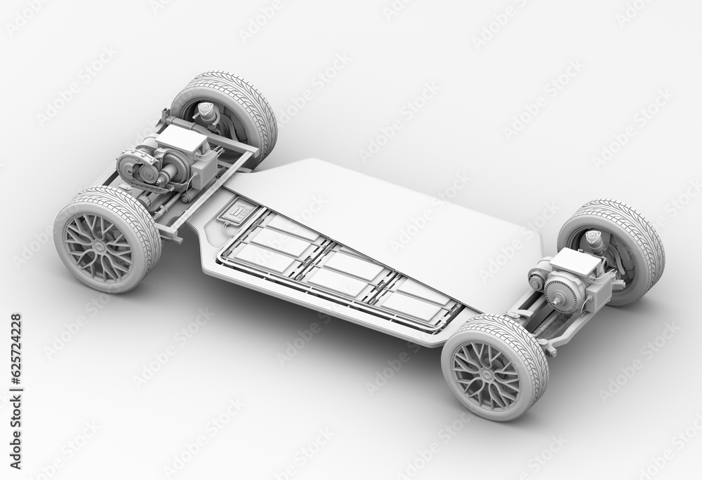 Clay rendering of Electric Vehicle Chassis with Dual Motors and Solid ...