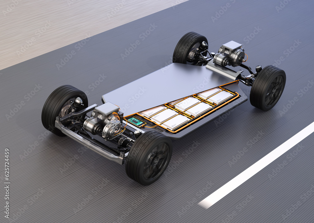 Cutaway view of Electric Vehicle Chassis with Dual Motors and Solid ...