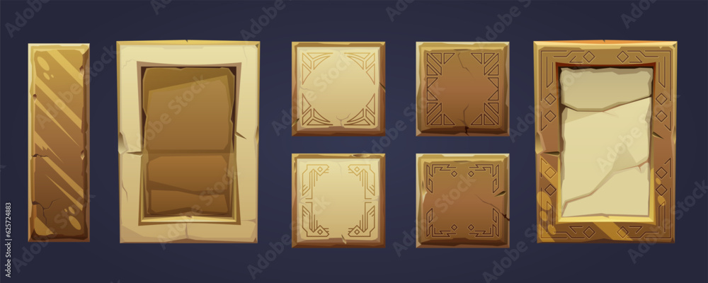 Set of vector frames made of stone. Template of decorative antique ...