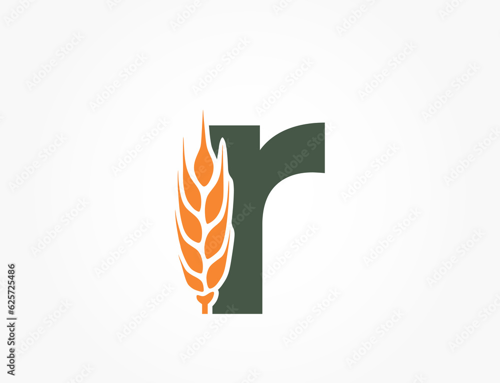 lowercase letter r with wheat ear. harvest alphabet logotype symbol ...
