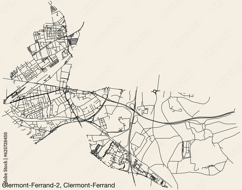 Detailed hand-drawn navigational urban street roads map of the CLERMONT ...