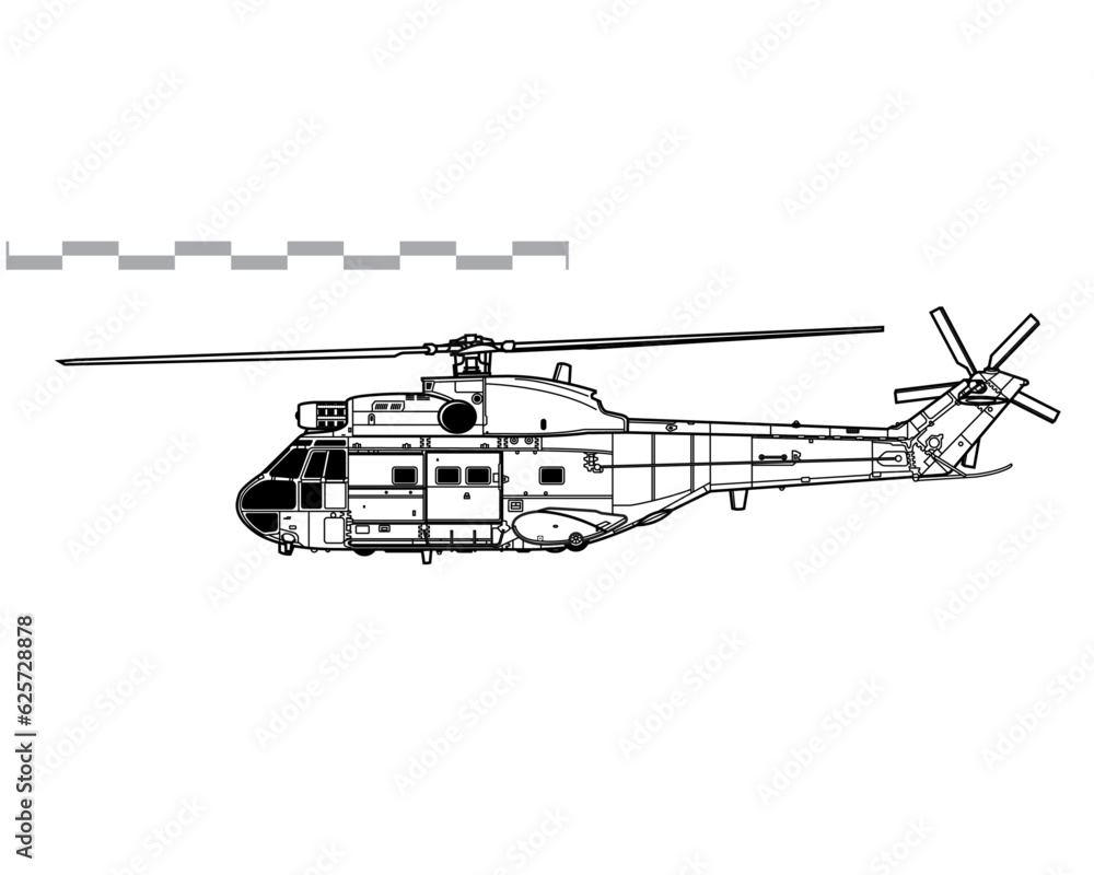 Aerospatiale SA 330 Puma. Vector drawing of medium utility helicopter ...