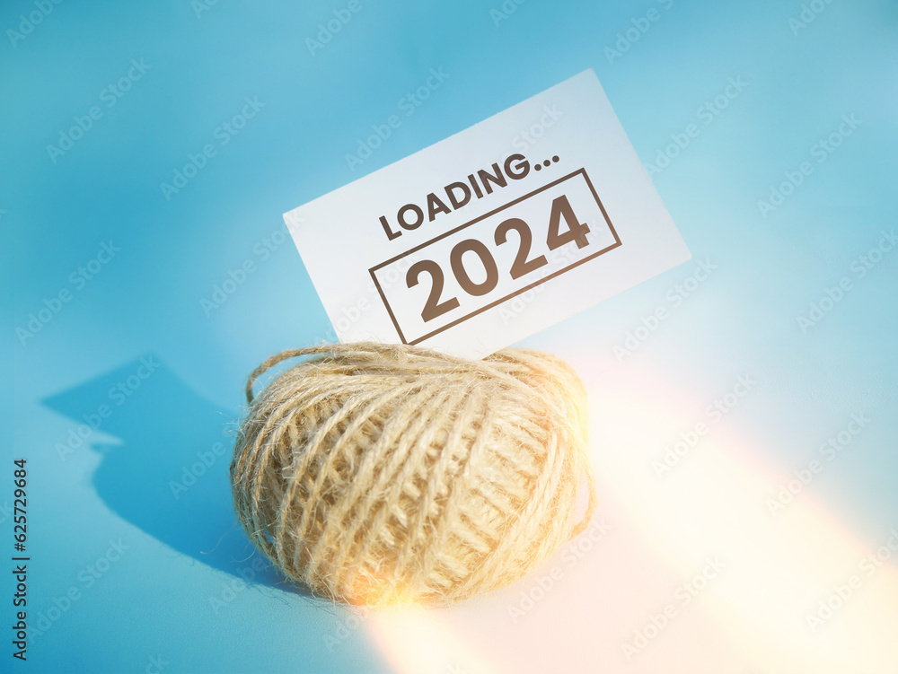 2024 New Year Loading. Loading bar with wooden blocks 2024 on blue ...