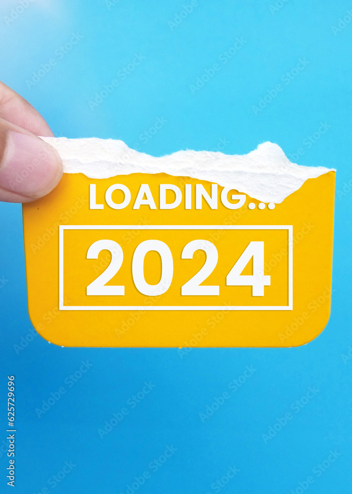 2024 New Year Loading. Loading bar with wooden blocks 2024 on blue ...