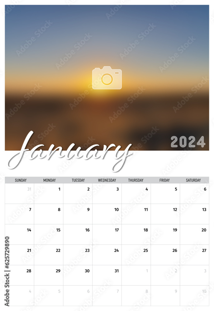 2024 12-Month Photo Calendar Design Template Stock Vector | Adobe Stock