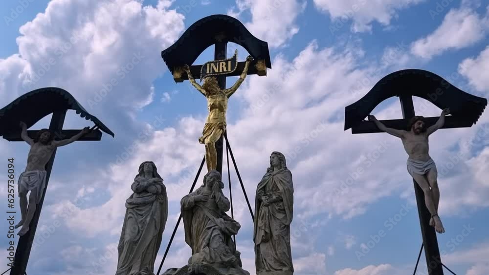 Crucifixion monument in Graz, Austria, with the three crosses of Calvary representing Jesus and ...