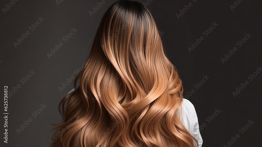 Model woman from back with hair dyed with the ombre or balayage ...