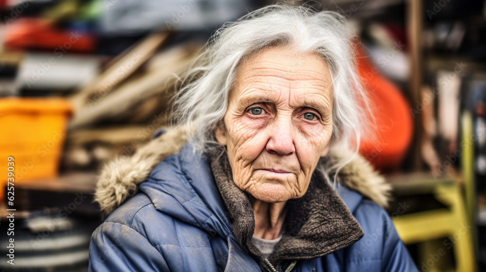 old woman with gray hair and wrinkles on her face is sad and hopeless ...