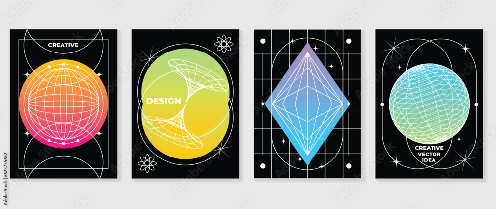 Modern y2k design background cover. Abstract gradient graphic with 3d ...