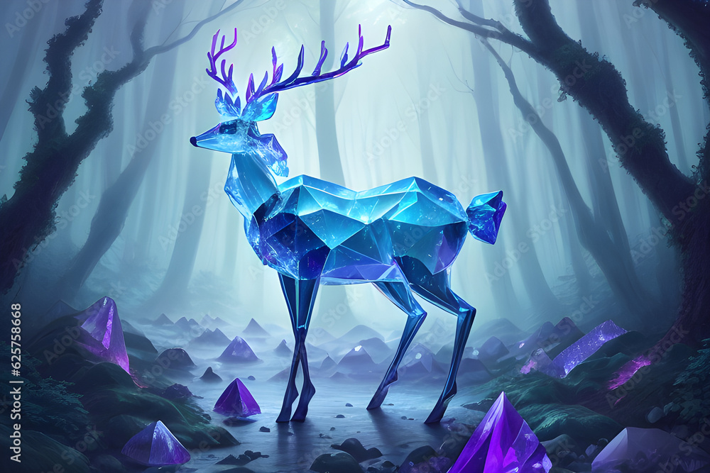 crystal deer. Generative AI Stock 일러스트레이션 | Adobe Stock