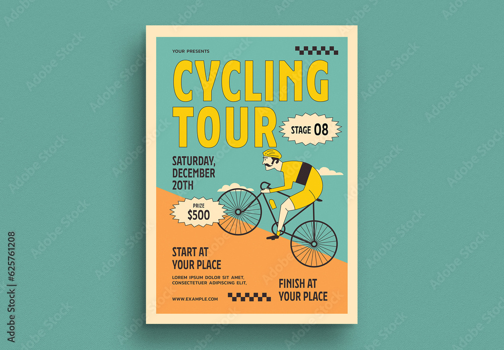 Retro Cycling Tour Event Flyer Stock Template | Adobe Stock