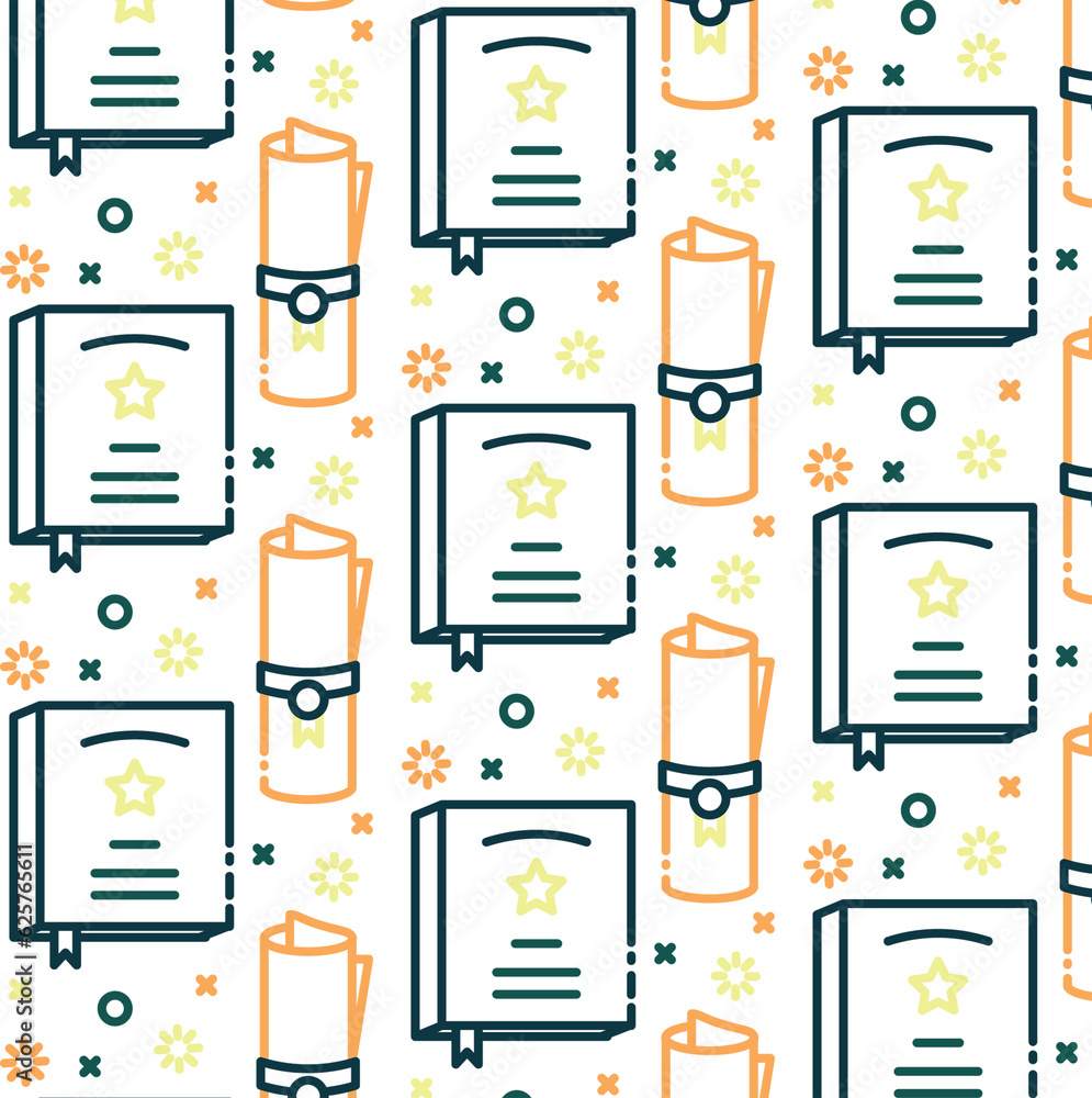 Digital png illustration of books and diplomas repeated on transparent ...