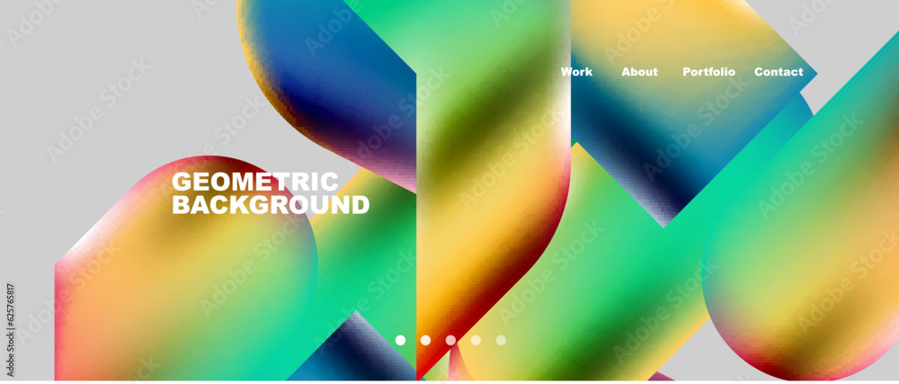 Glassmorphism landing page background template. Colorful glass shapes ...
