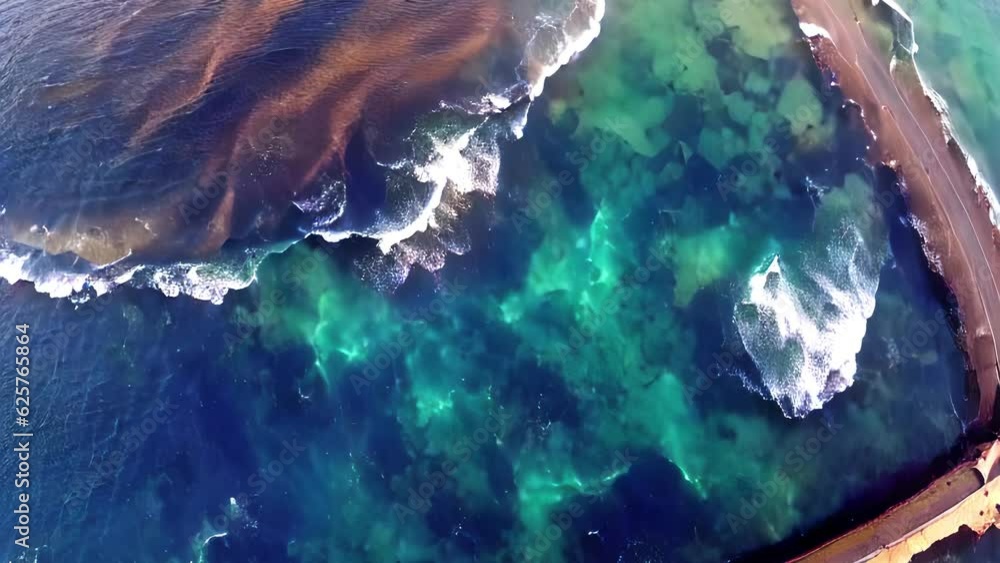 oil leak in the sea, aerial view Drone view above large oil spill from ...