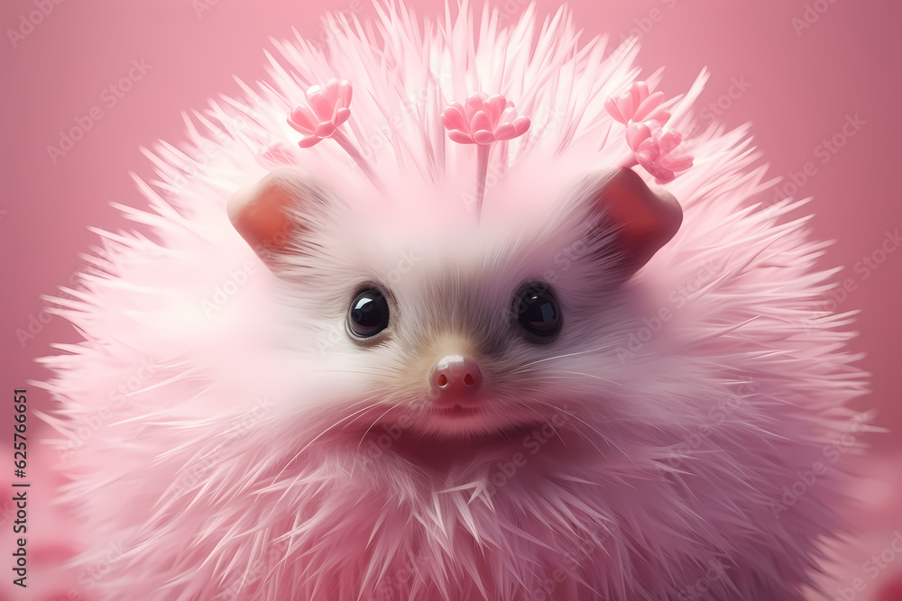 cute pink hedgehog, a stylized hedgehog with a flower on the head ...