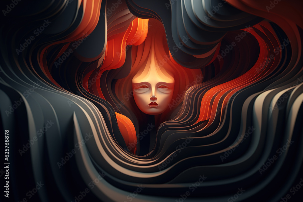 Mystical surreal concept illustration, unrecognizable face with closed ...