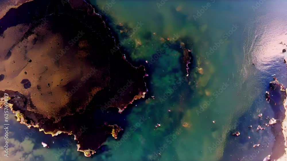 oil slick contamination in the sea, aerial view Drone view above large ...