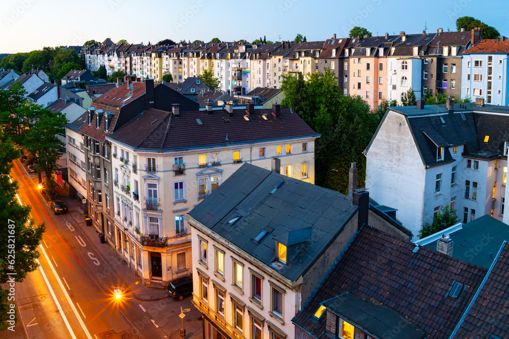 Evening panorama of Wuppertal Langerfeld Germany from historic railway ...