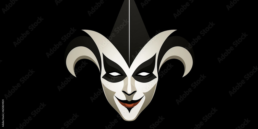 Black and White Graphic Illustration of a Jester Face Generative AI ...