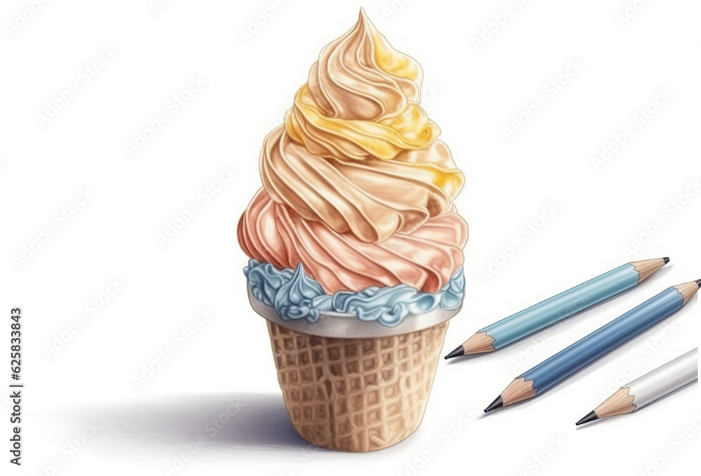 draw colored in a pencil style of realistic vanilla ice cream ...