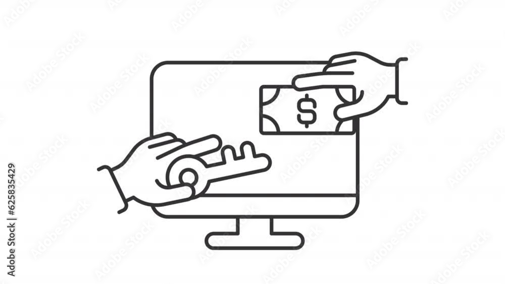 Ransomware line animation. crawling on screen animated icon. Hands ...