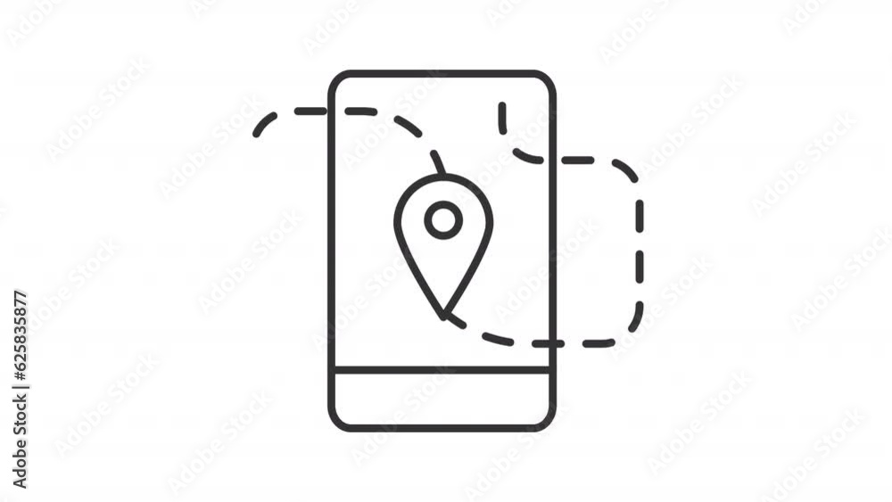 Location tracking line animation. Route creation over mobile phone animated icon. Gps tracker ...