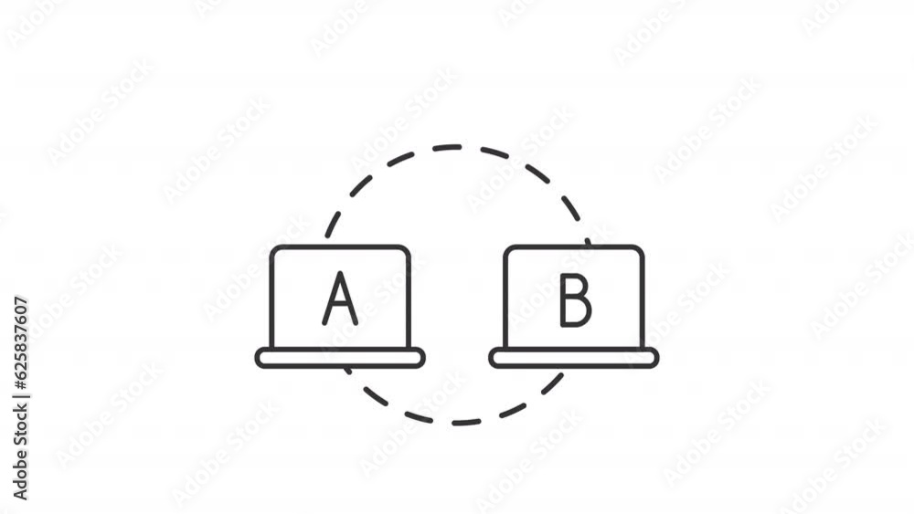Sniffing attack line animation. Data exchange between two laptops ...