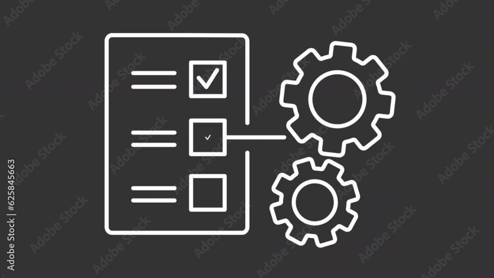 Idea development white animation. Check list with rotating gears line ...