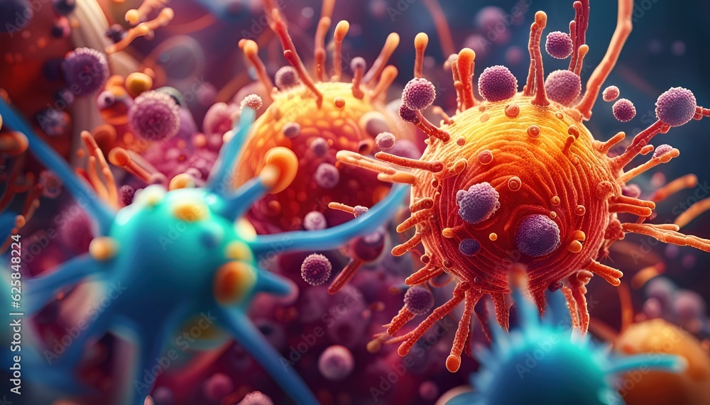 Microscopic close-up of various pathogens, viruses and bacteria in the ...