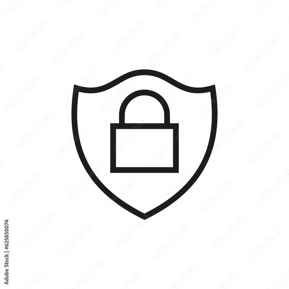 Shield and lock icon vector illustration black outline. Shield security ...