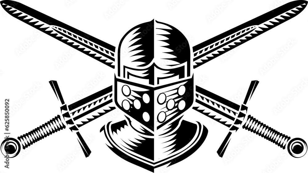 Photo & Art Print A knight helmet armor helm and crossed swords in a ...