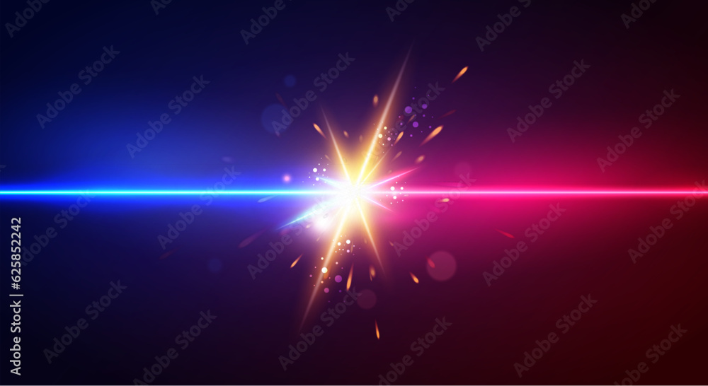 Plakát Blue And Red Laser Beam Shooting With An Explosion In The Middle ...