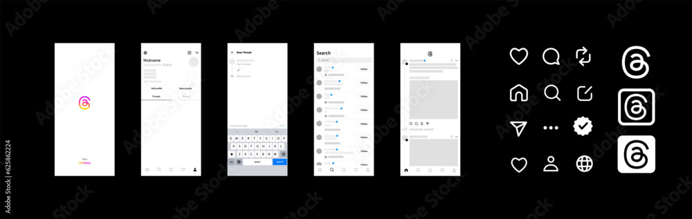 Threads app. Screen interface Mockup. Template interface. Mobile app ...